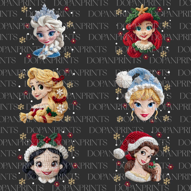 Latch Hook Yarn Crochet Princess Christmas Png Bundle, Knitting Merry ...