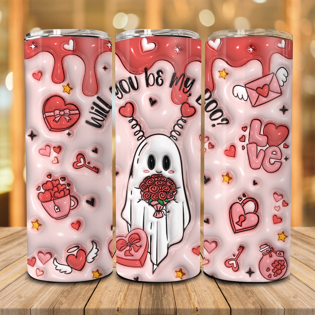 3D Inflated Valentines Ghost 20oz Skinny Tumbler, Puff Boo Ghost ...