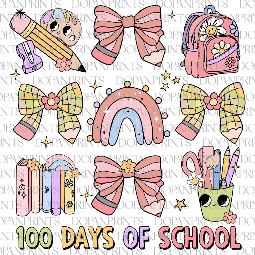 100 Days of School Coquette PNG, Coquette Teacher Bow Png, Happy 100 ...