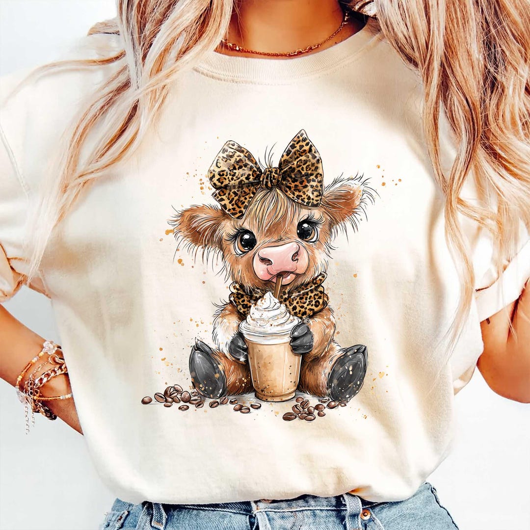 Coffee Addict Highland Cow Png Sublimation Digital Download,leopard ...