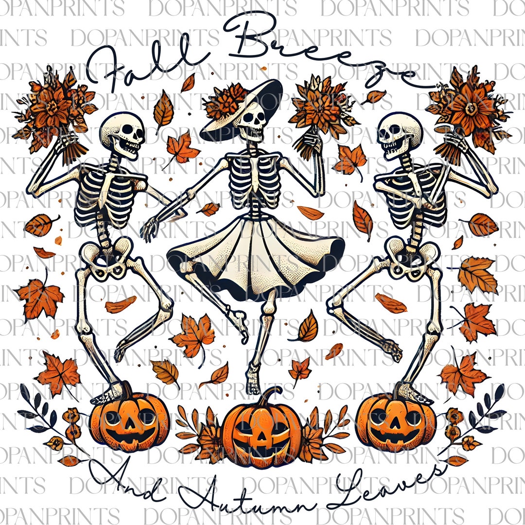 Fall Breeze and Autumn Leaves Png, Funny Skeleton Halloween Png, Spooky ...