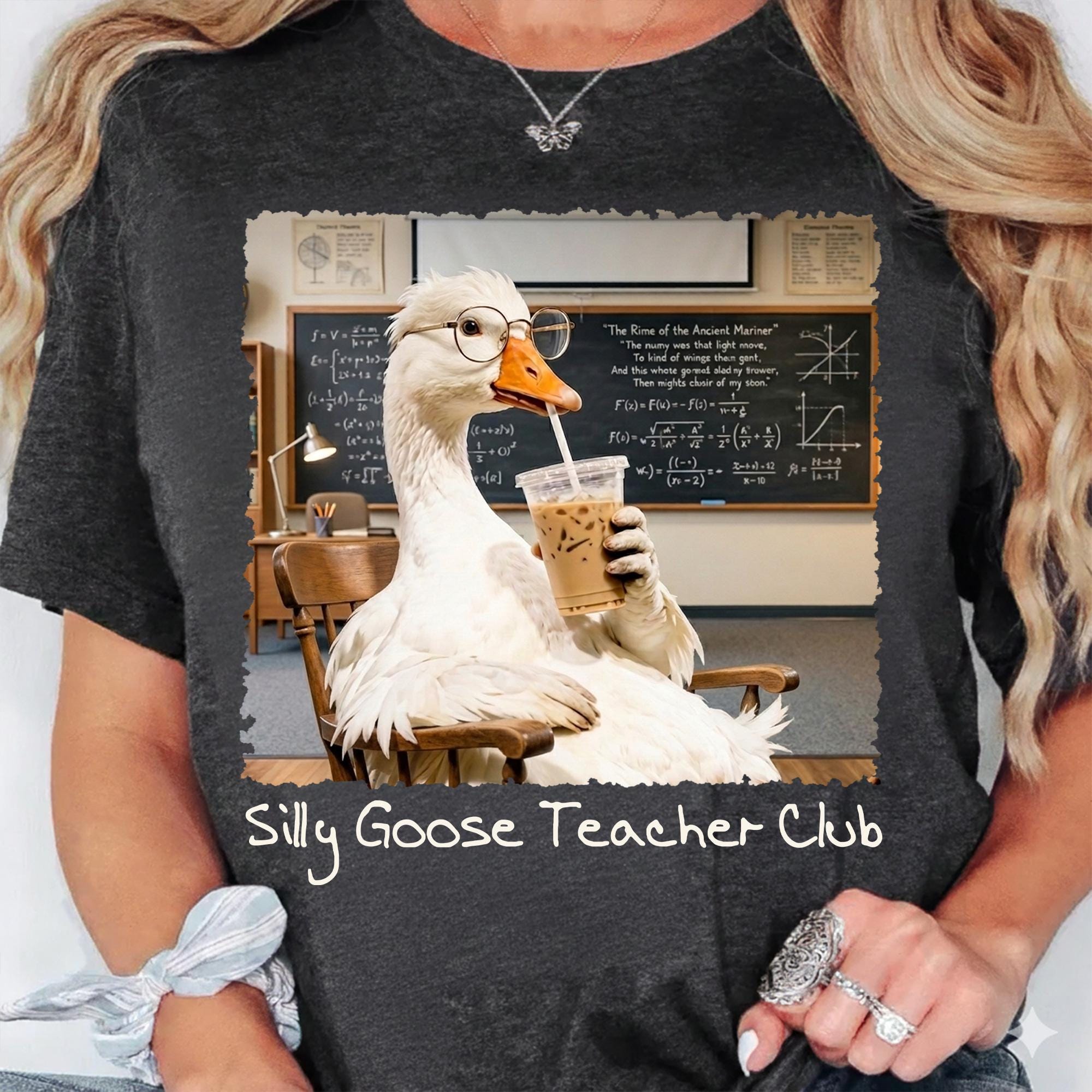 Silly Goose Teacher Club Png, Goose Teacher Png, Goose Drinking Iced ...