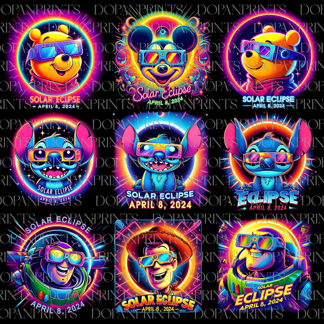 Bundle Cartoon Solar Eclipse Png, Neon Solar Eclipse 04.08.24 Png ...