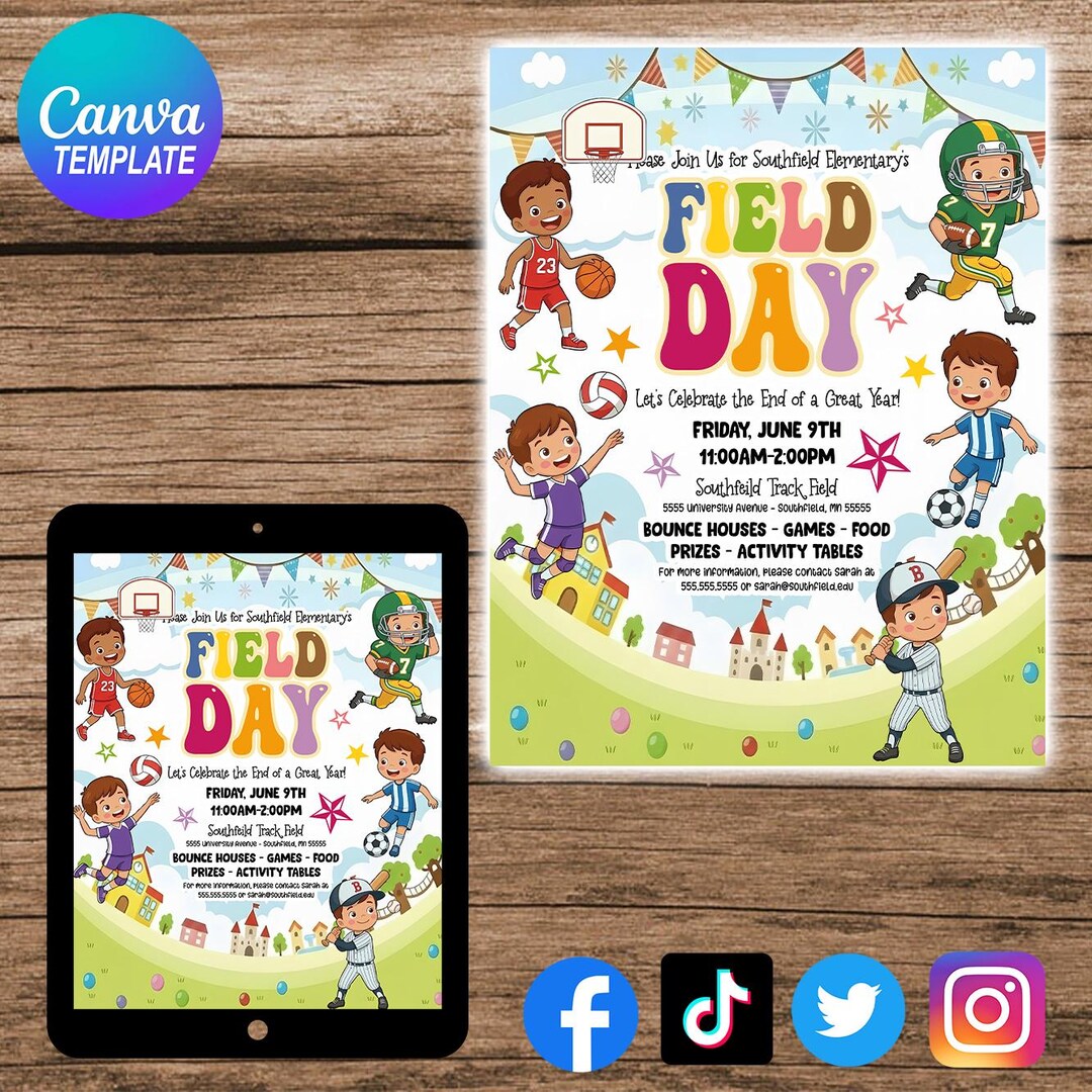School Field Day Flyer, School Field Day Invitation, Editable Canva ...