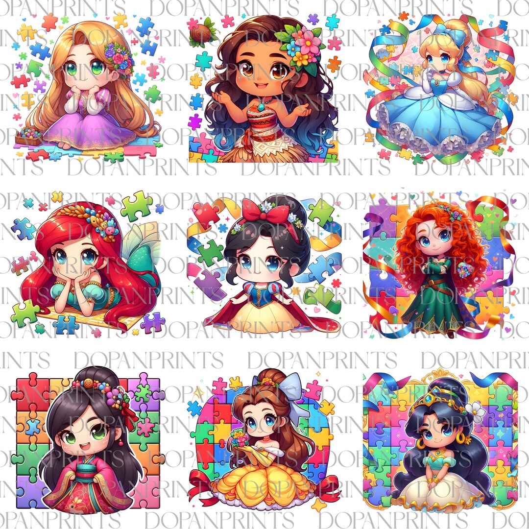 Bundle Princess Autism Png, Autism Awareness Png, Princess Png, Cartoon ...