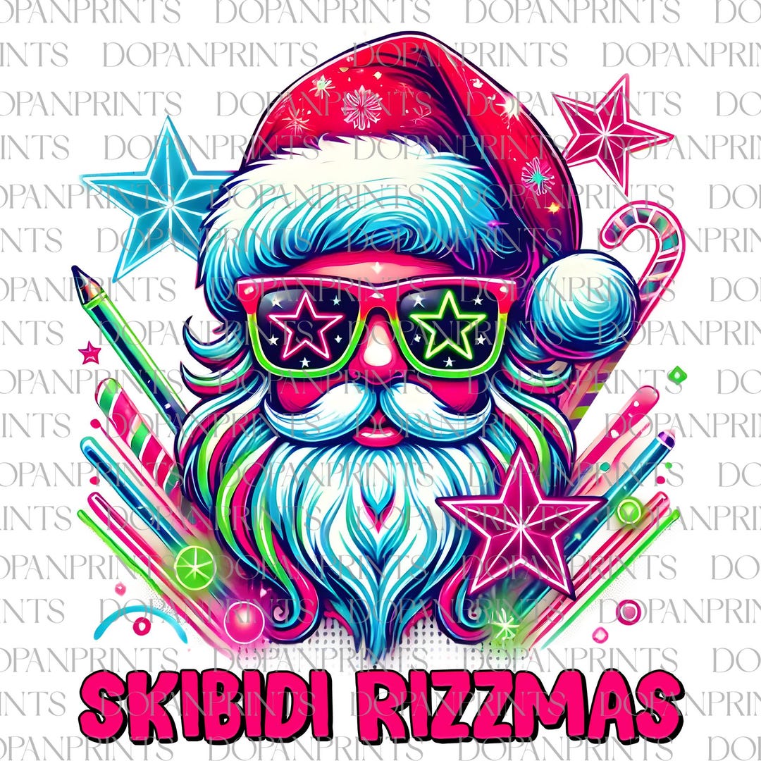 Neon Skibidi Rizzmas Christmas Png, Funny Santa Bruh Christmas Png ...
