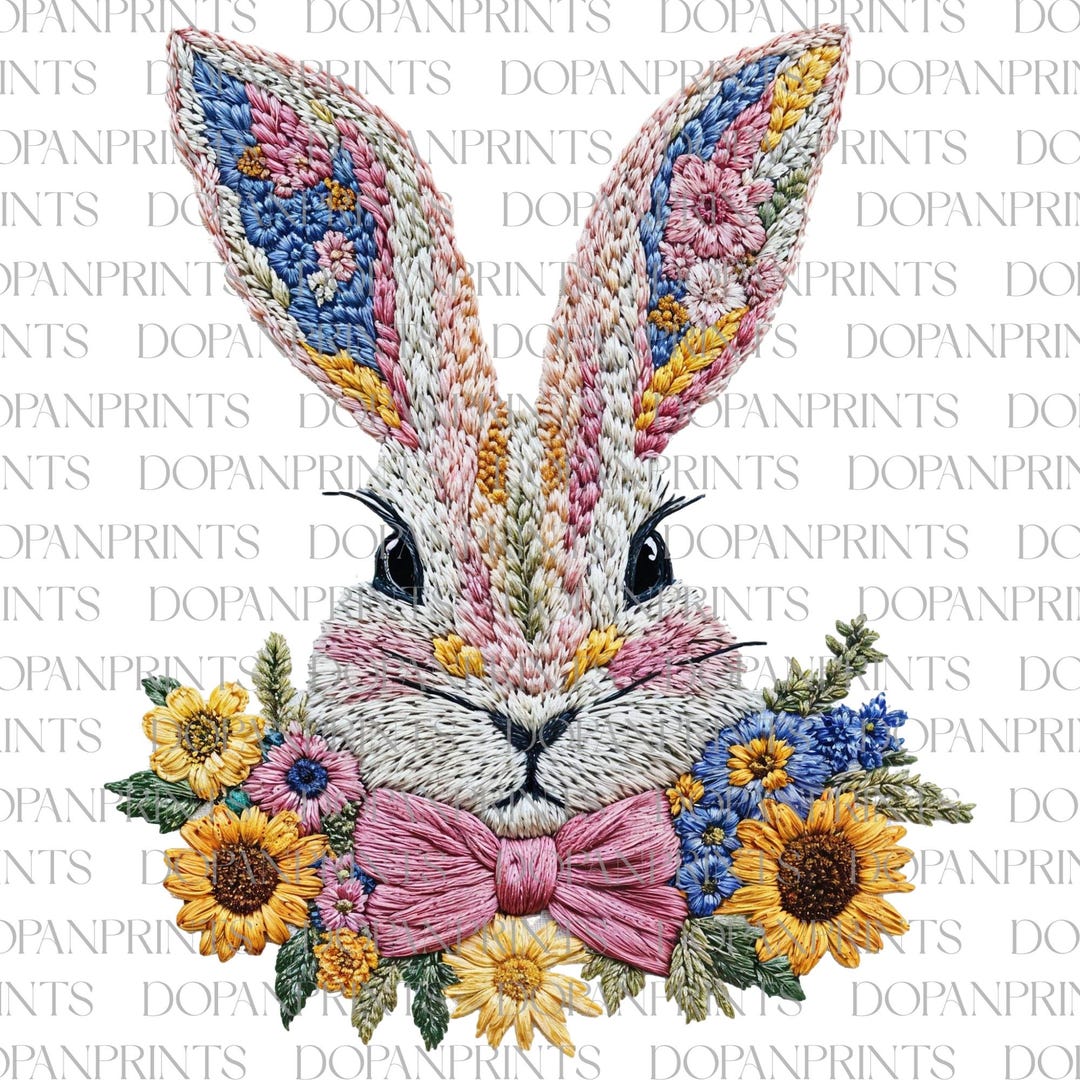 Faux Embroidery Easter Bunny Png, Faux Embroidery Easter Flower Bunny ...