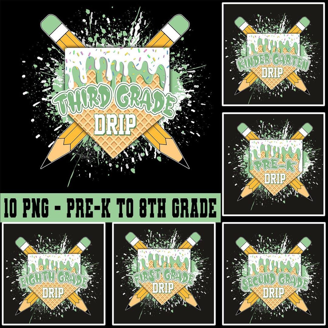 Ice Cream Drip Back to School PNG Bundle, Kindergarten 1st 2nd 3rd ...