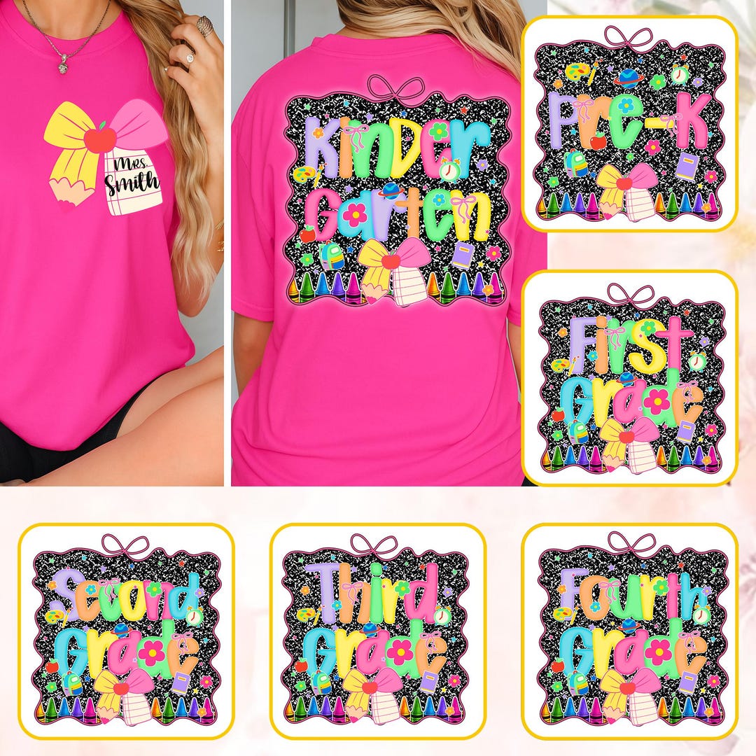 Custom Preppy Back to School PNG Bundle, Kindergarten Pre-k 1st 2d 3d ...
