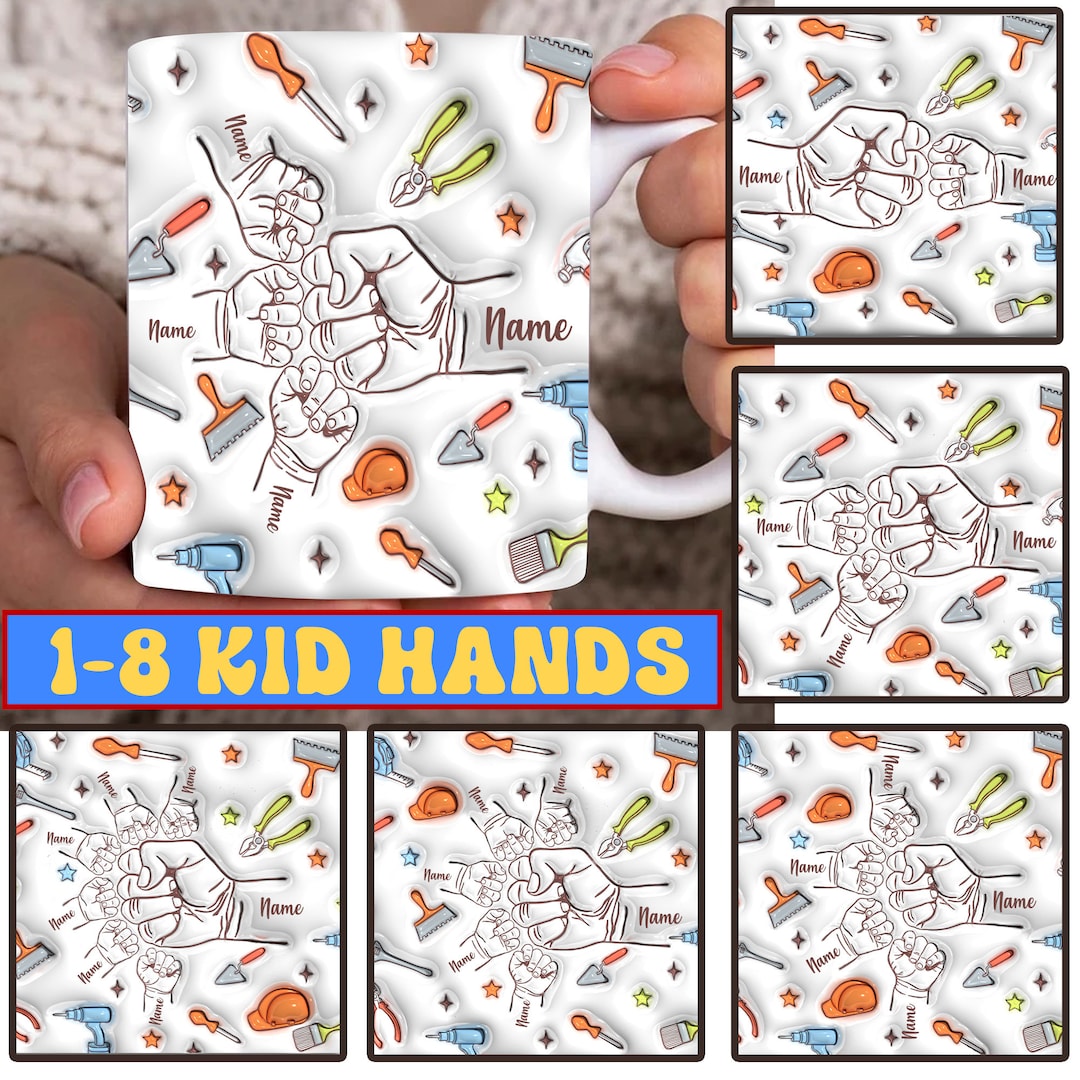 Bundle Custom up to 8 Kids Holding Dad‘s Hand 3D Inflated Effect Mug ...