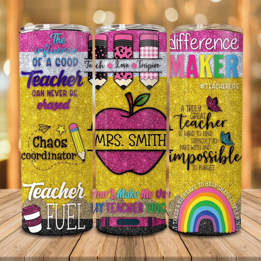 Personalized Teacher 20oz Skinny Tumbler Png, Pink Teach Love Inspire ...
