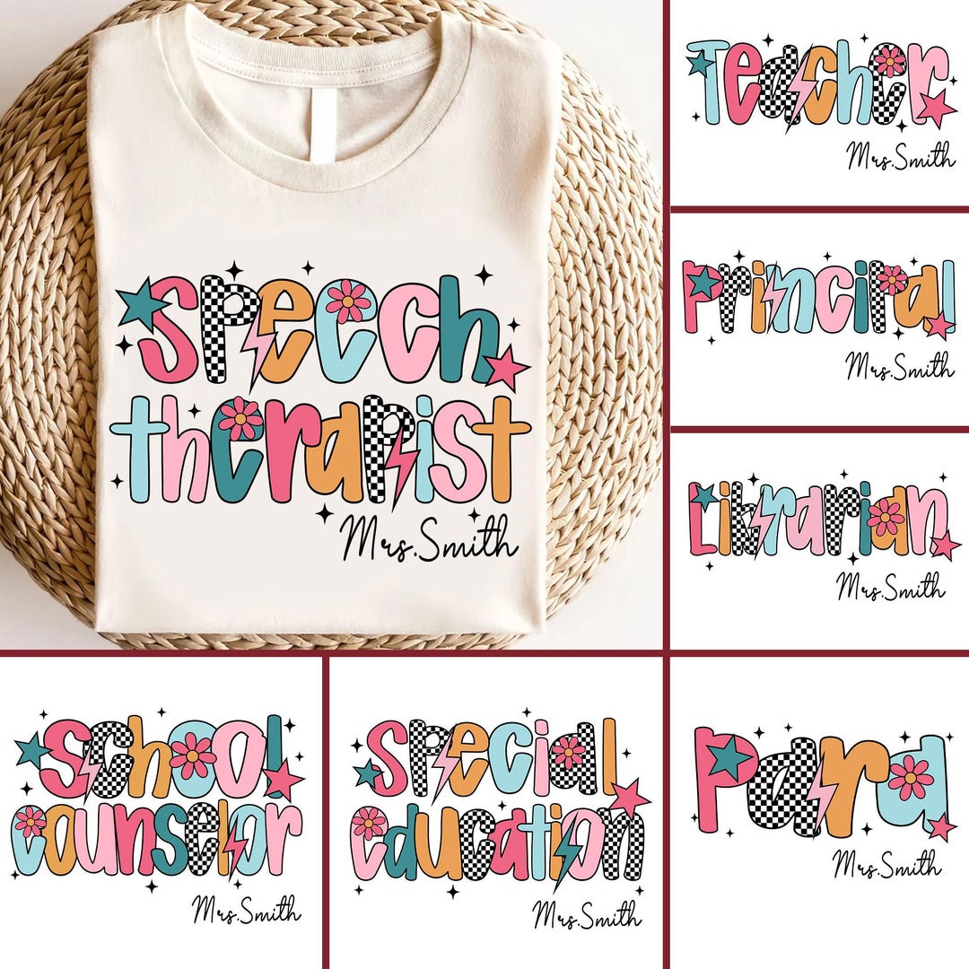 Custom School Occupation PNG Bundle, Groovy Back to School Teacher Sped ...