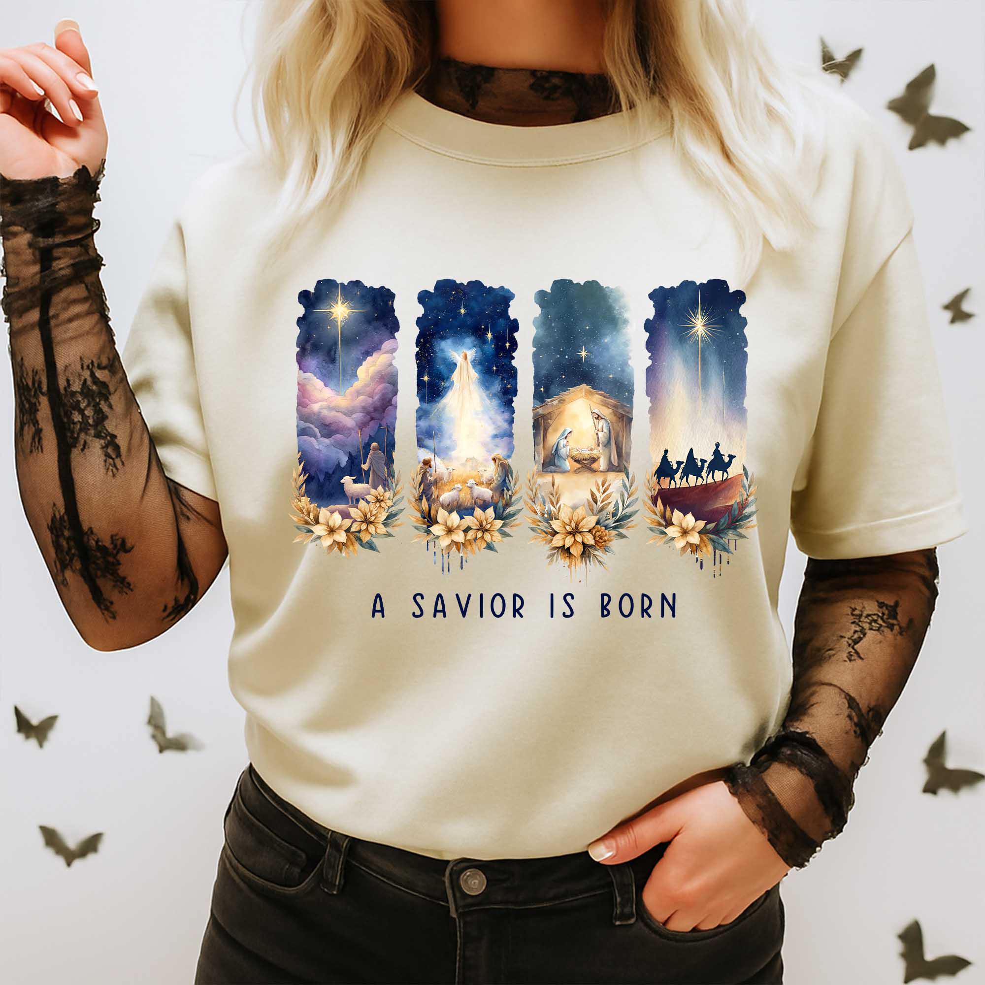 A Savior is Born PNG, Christian Christmas Bow Sublimation, Nativity ...
