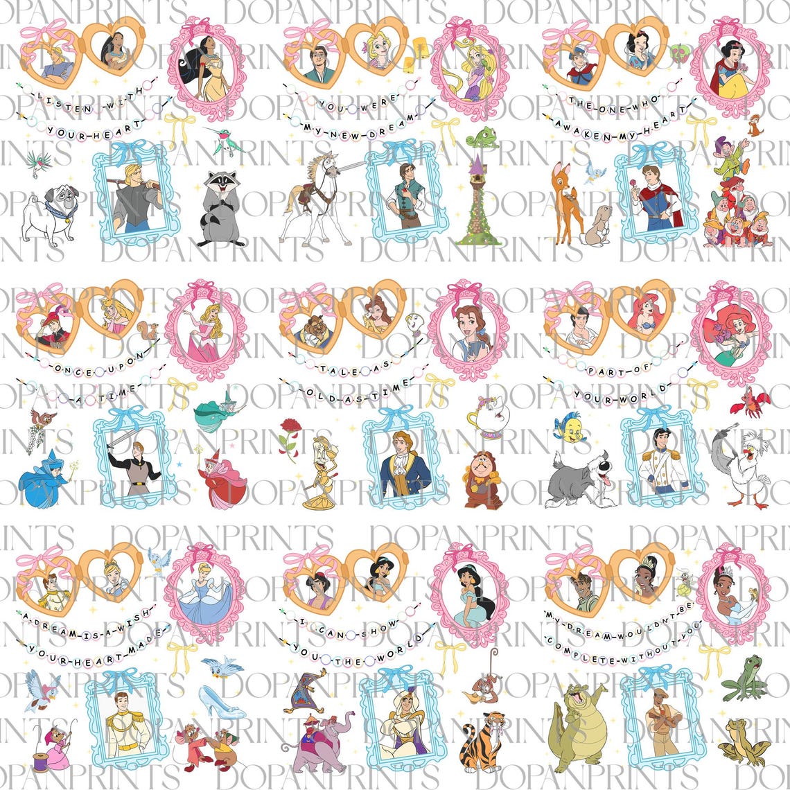 Watercolor Princess Coquette Bow Png Bundle, Glitter Cartoon Coquette ...