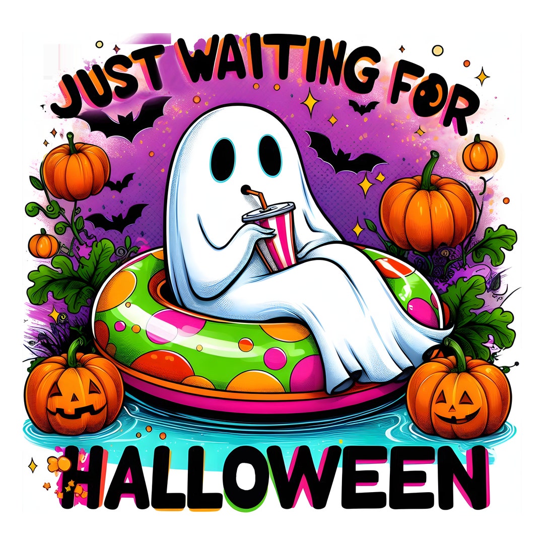 Just Waiting for Halloween Png, Ghost Halloween DTF Shirt Design, Cute ...