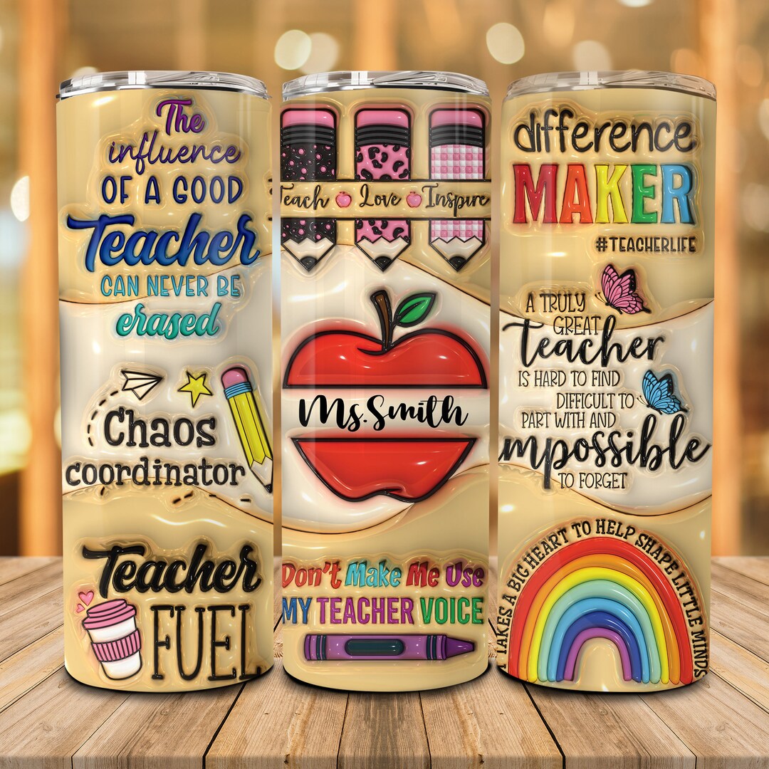 Personalized Teacher 20oz Skinny Tumbler Png, 3D Inflated Teacher Life ...