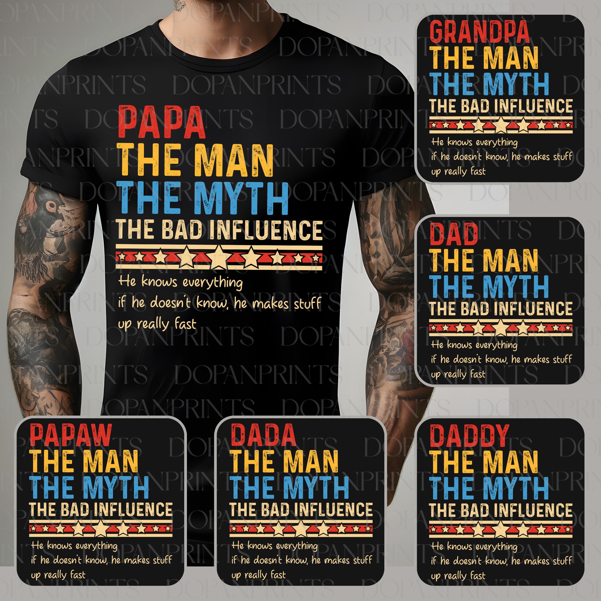 Bundle Papa the Man the Myth the Bad Influence Png, Father's Day Svg ...