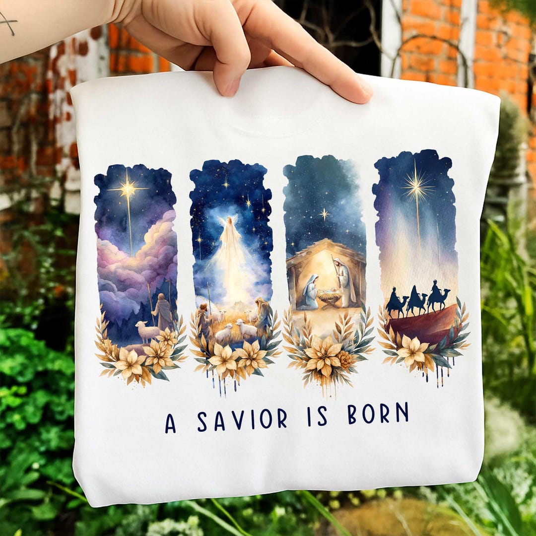 A Savior is Born PNG, Christian Christmas Bow Sublimation, Nativity ...