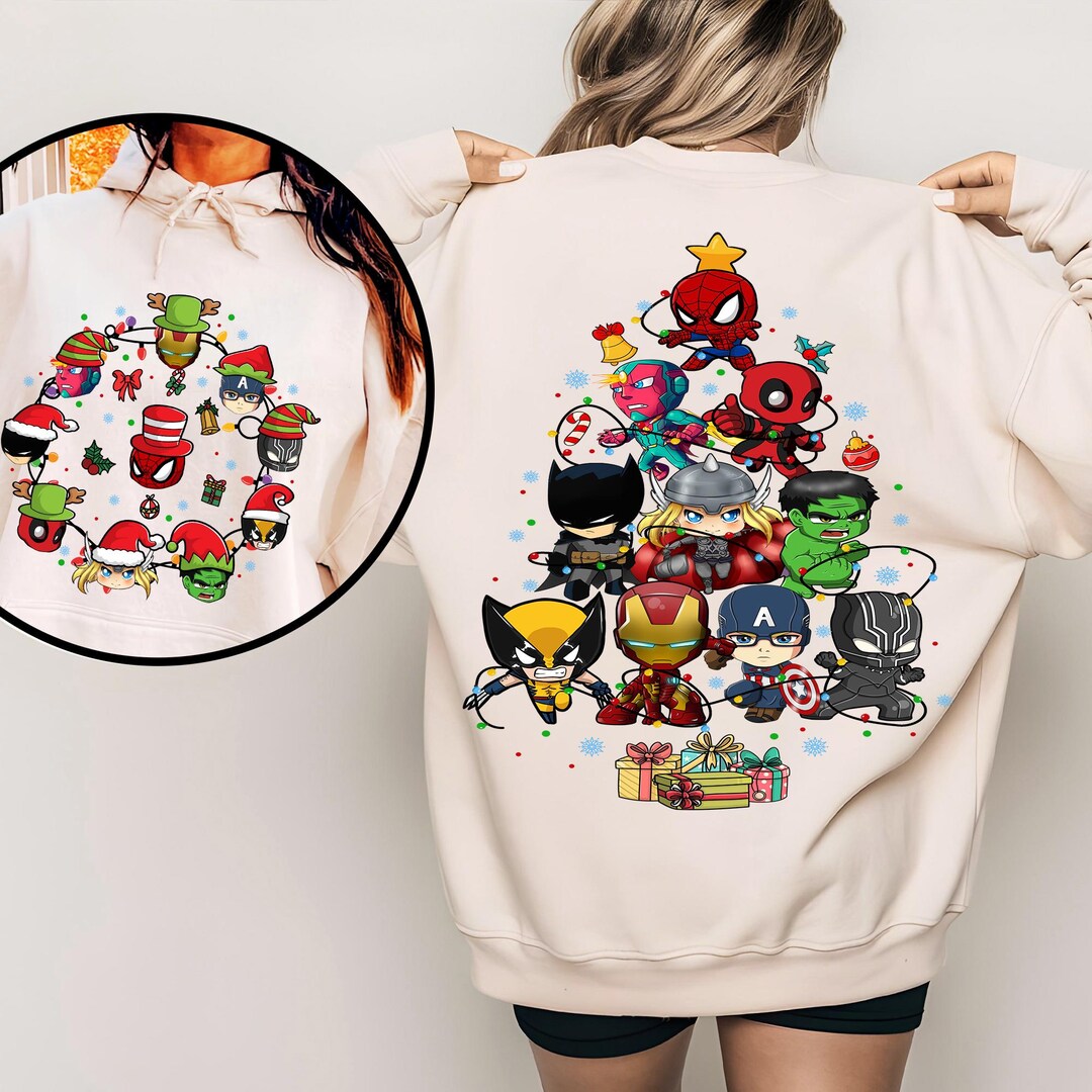 2 Sides Characters Family Christmas Png, Hero Cartoon Christmas Png ...