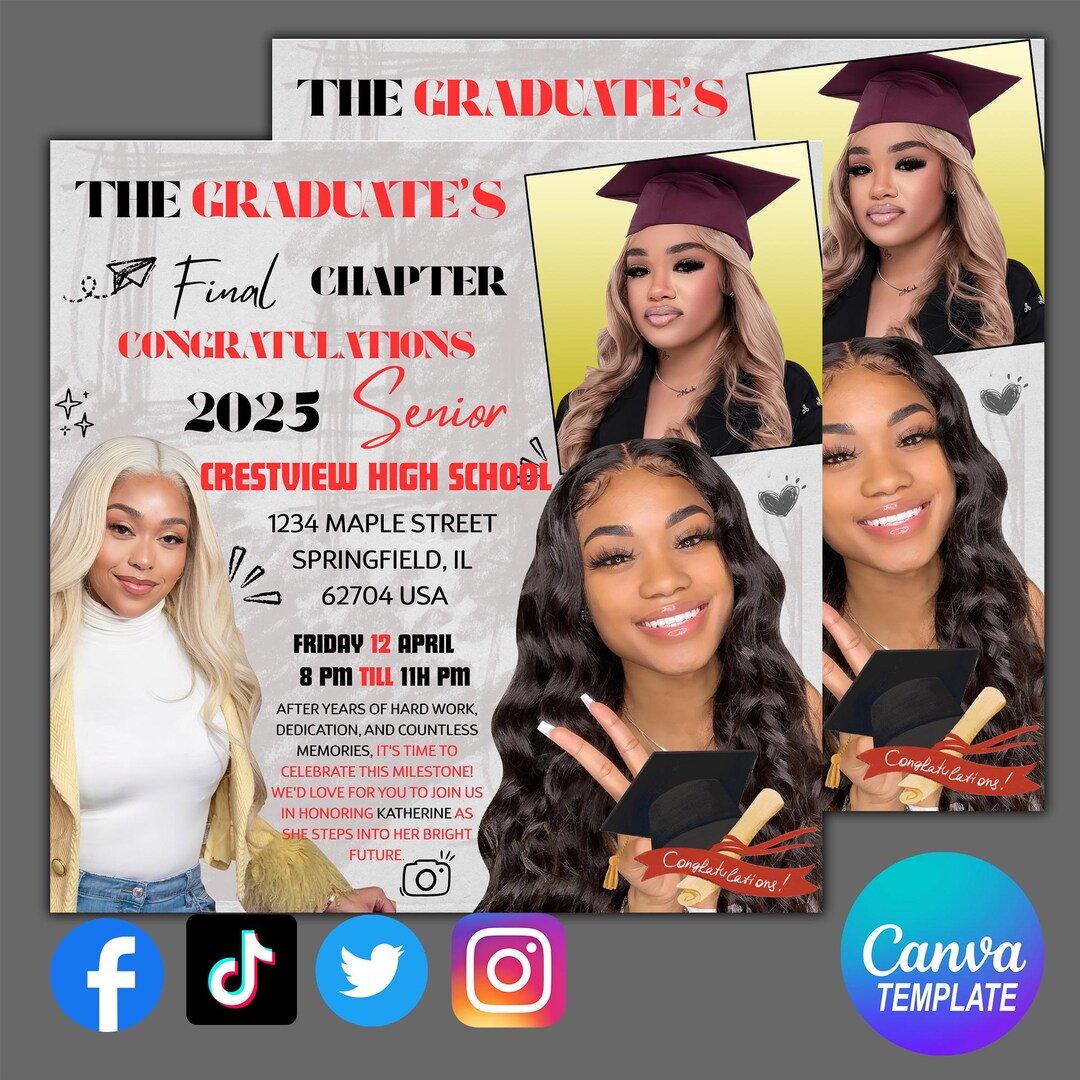 Graduate Flyer Canva Editable, Graduation Party Flyer, Graduation ...