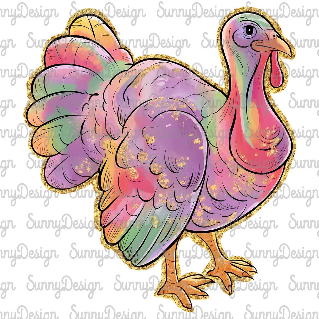 Colorful Coquette Gold Glitter Turkey Png, Turkey Png, Fall Turkey PNG ...