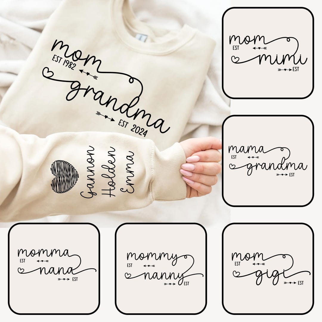 Bundle Custom Mom Grandma Est Year Svg, Retro Mama Svg, Mama With Kid ...