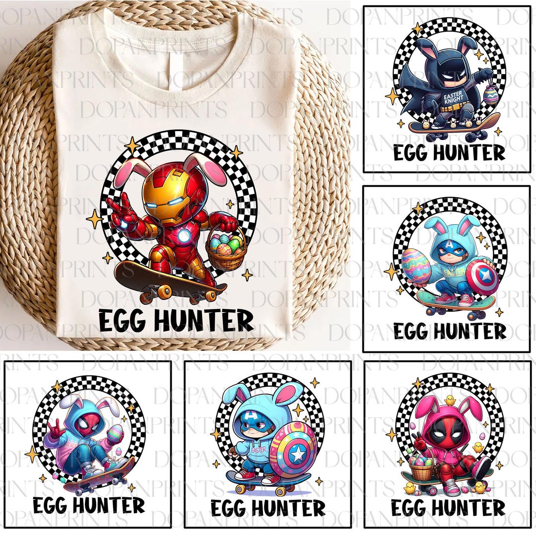 6 Cartoon Easter Character Png Bundle, Egg Hunter Png, Superhero Easter ...
