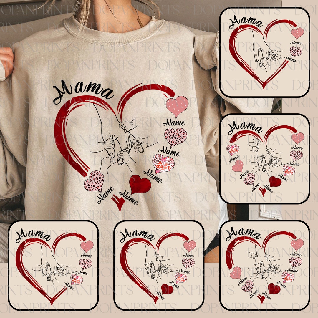 Bundle Custom Mama Heart With Kids Name Shirt, Mom Love Png, Happy ...