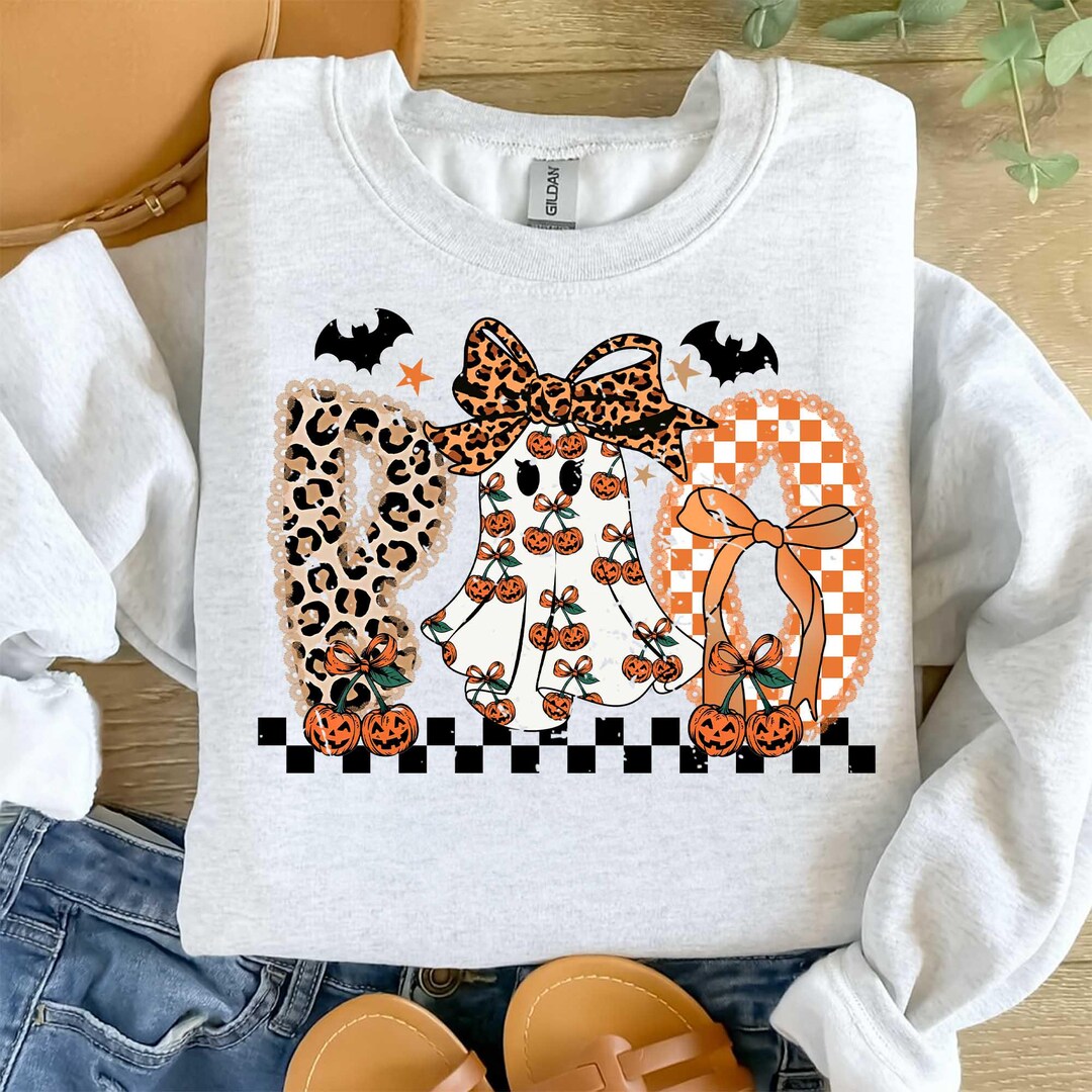 Trendy Leopard Boo Ghost Png, Coquette Ghost Halloween PNG, Retro ...