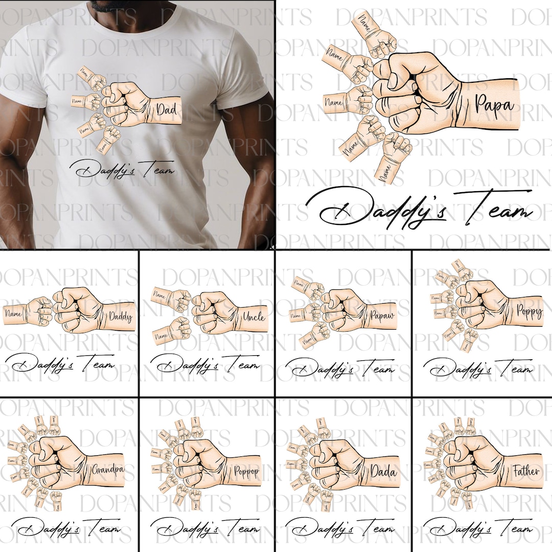 Bundle Custom Daddy's Team Png, 1-10 Hands Dad and Childs Fist Bump Set ...