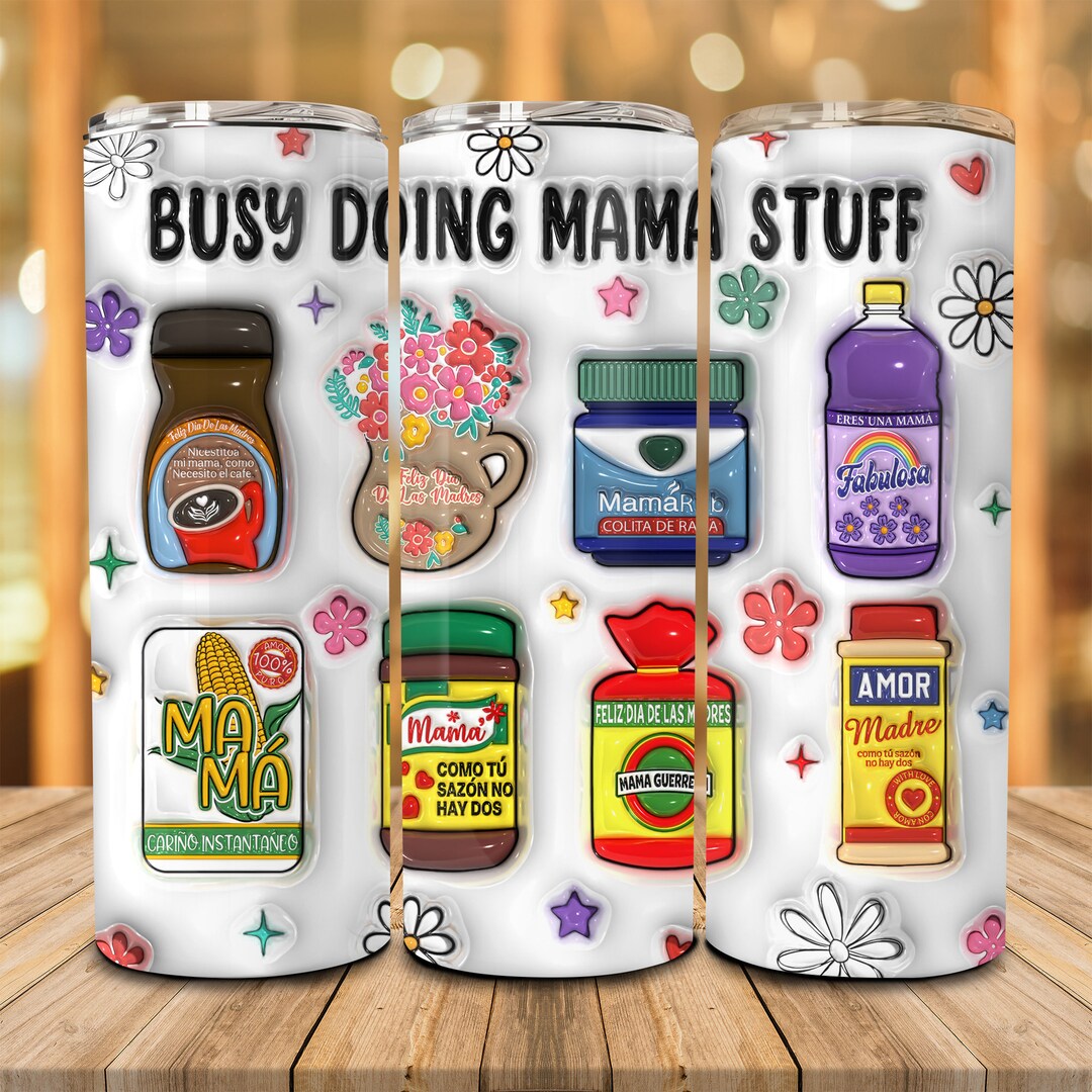 Mama Topper Multipack 20oz Skinny Tumbler, Busy Doing Mamá Stuff 3D ...