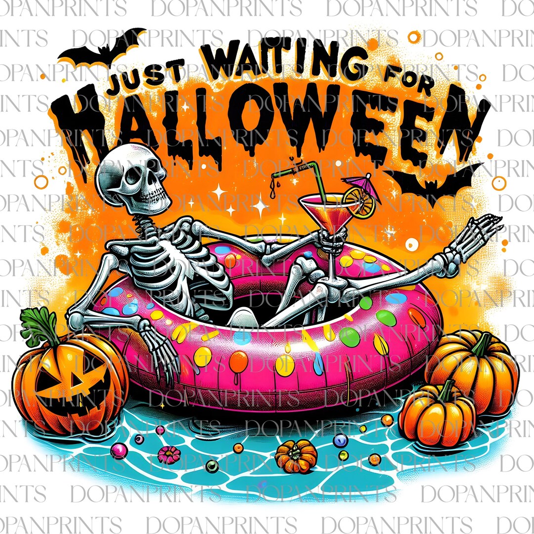 Just Waiting for Halloween Png, Funny Skeleton Halloween Png, Skull Png ...