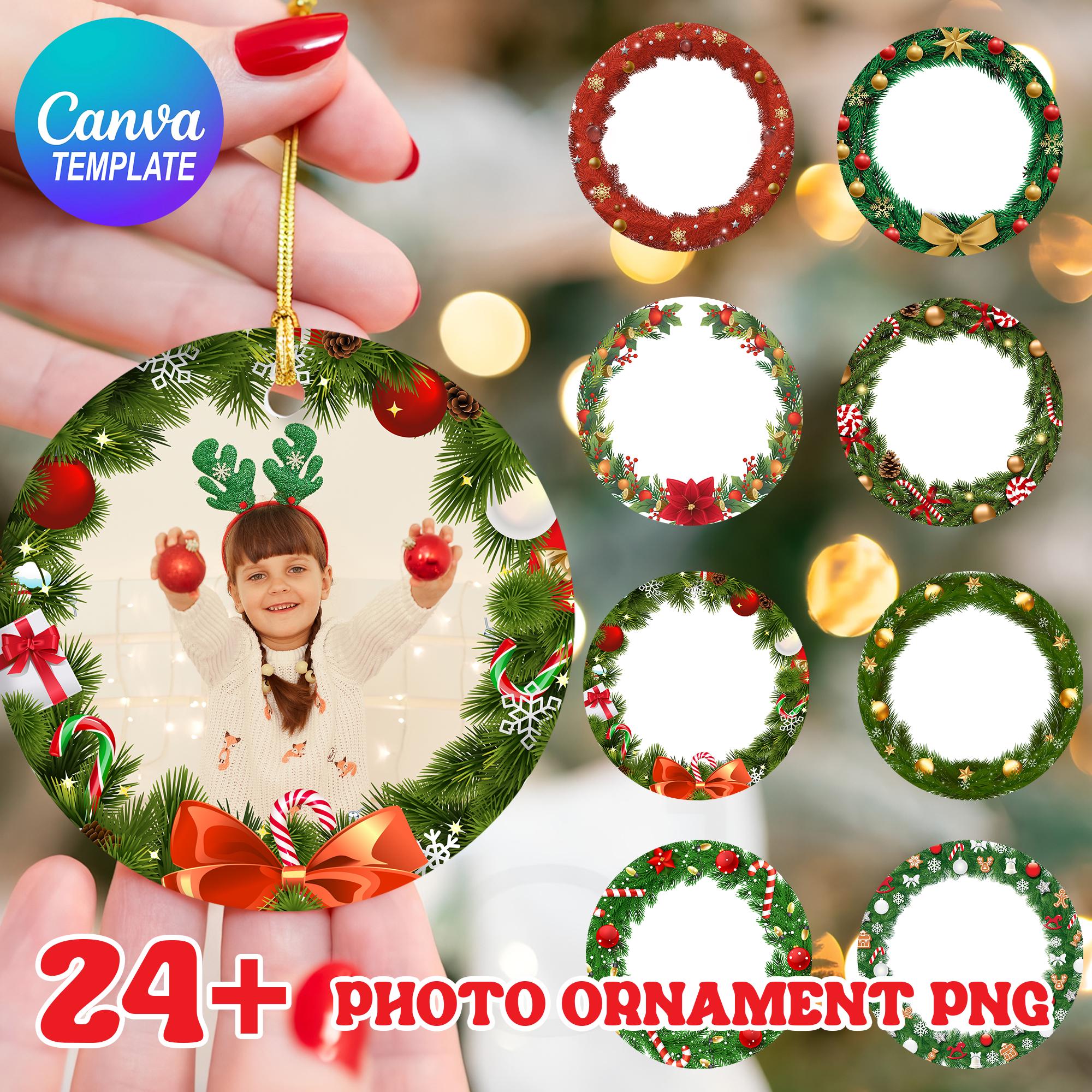Custom Photo Ornament Canva Editable, Round Picture Ornament, Christmas ...