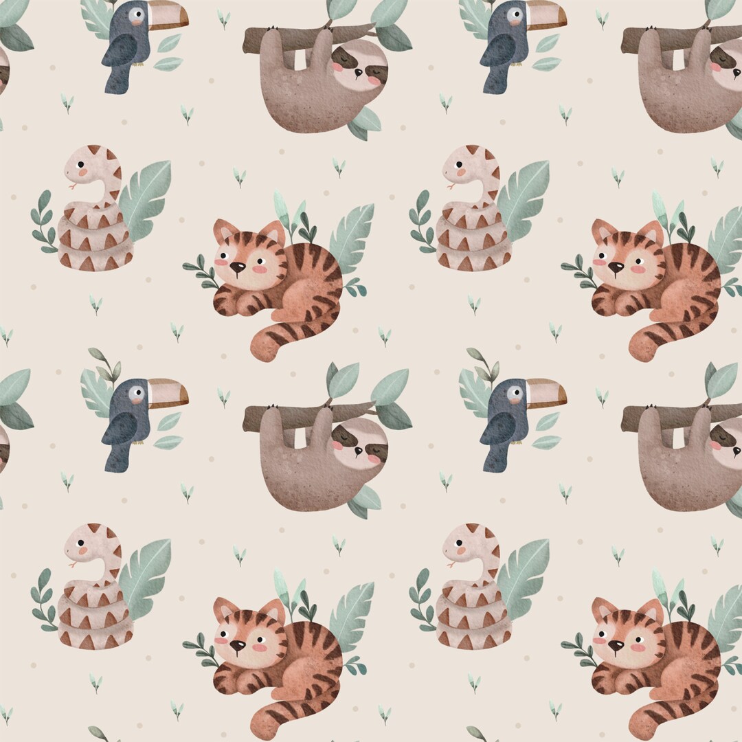 Digital Fabric Design Jungle Animals - Animal Motif - Latte/beige ...