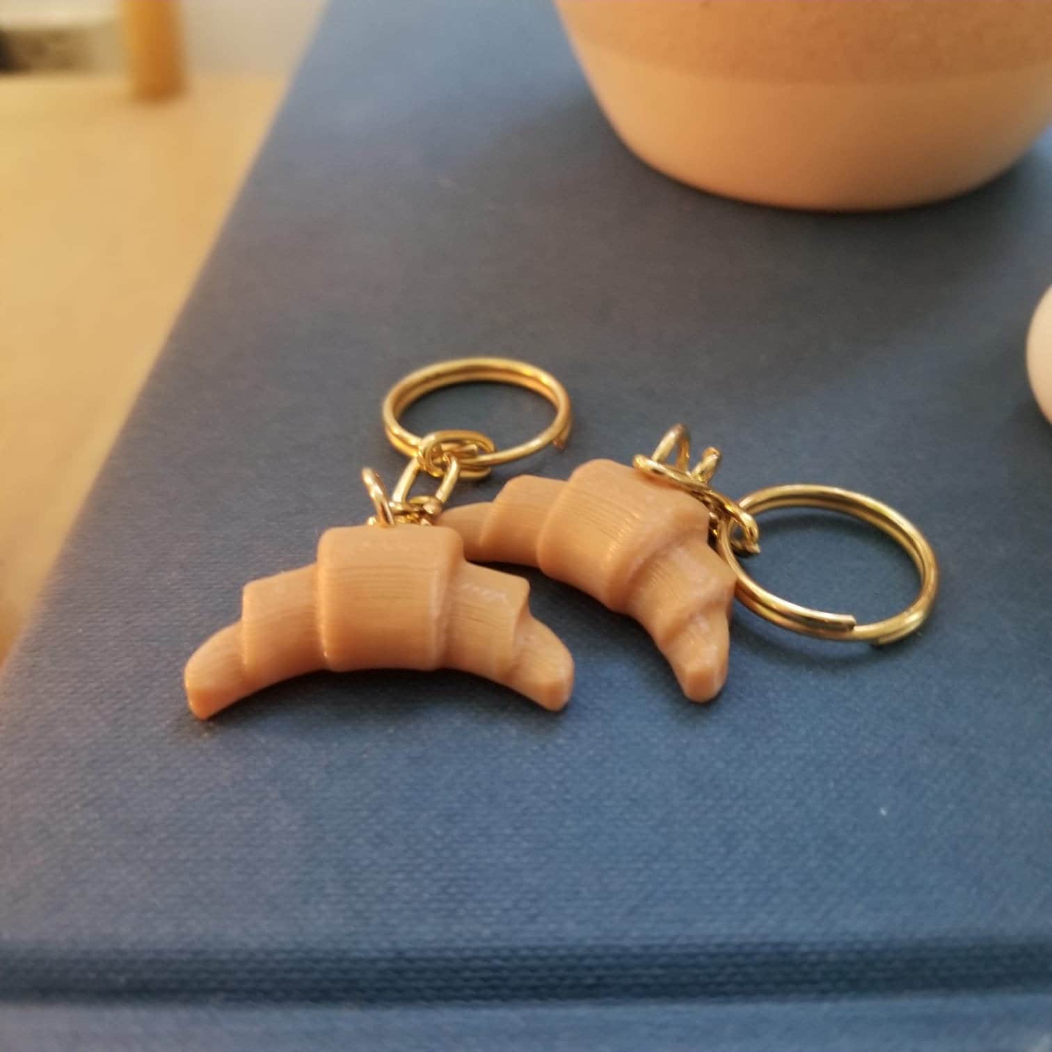 Croissant Keychain/ 3D 5 Cm/ Elegant Golden Ring | Unique and Delicious ...