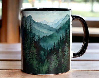 Evergreen Tree Forest Mug, Pine Tree Ceramic Mug, Forest Mountain ...