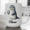 Blue and White Cute Swimming Seal Mug - Etsy