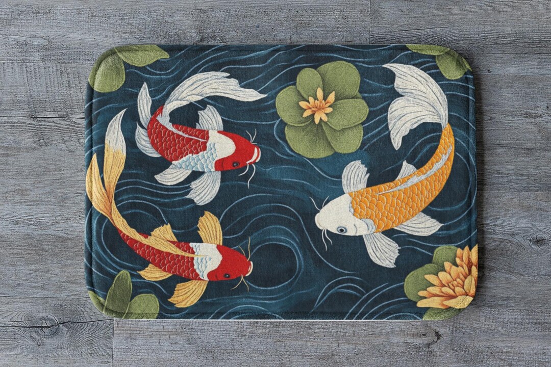 Japanese Koi Fish Bath Mat, Zen Bathroom Rug, Feng Shui Decor, Nautical ...