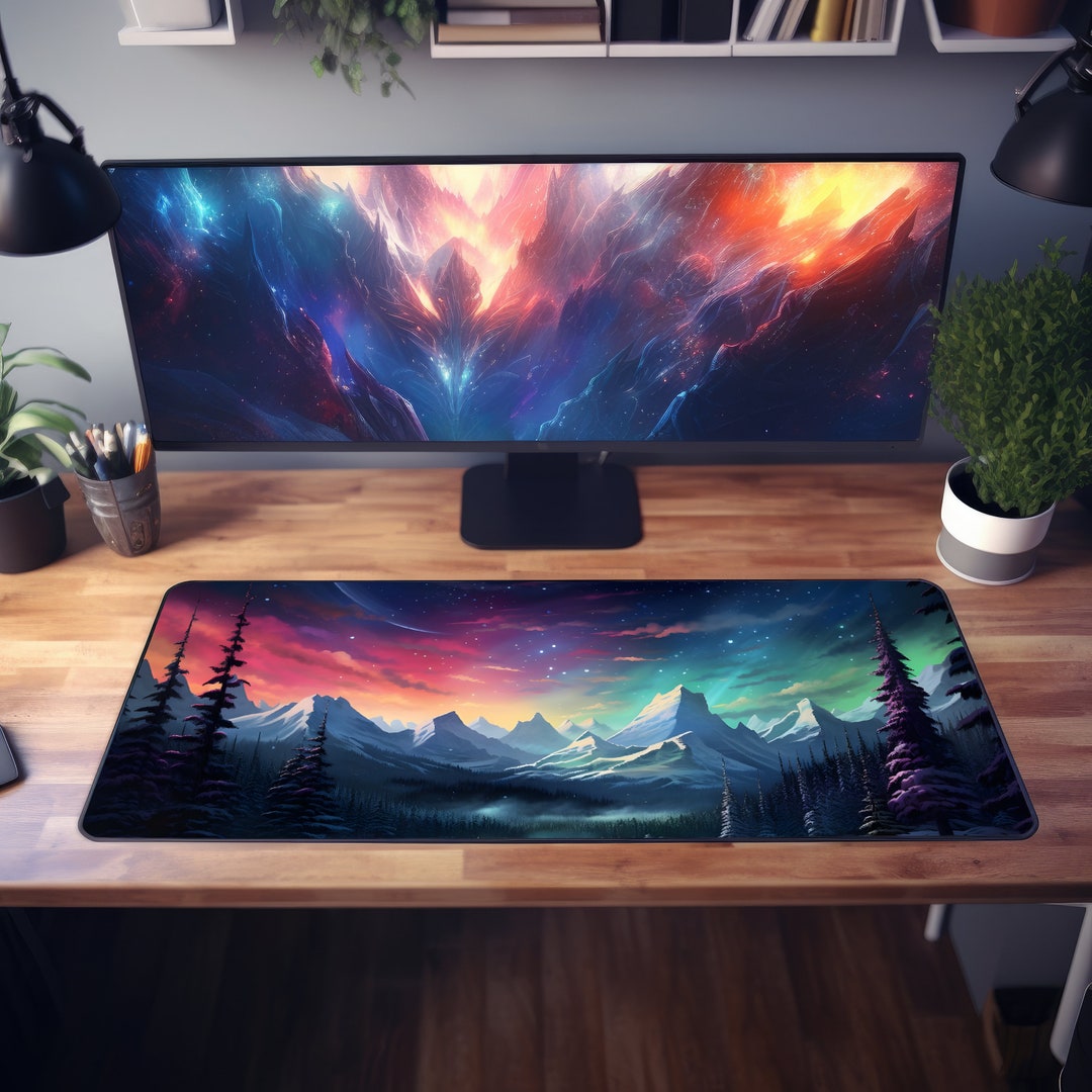 Northern Lights Desk Mat Aurora Borealis Mouse Pad Mountain - Etsy