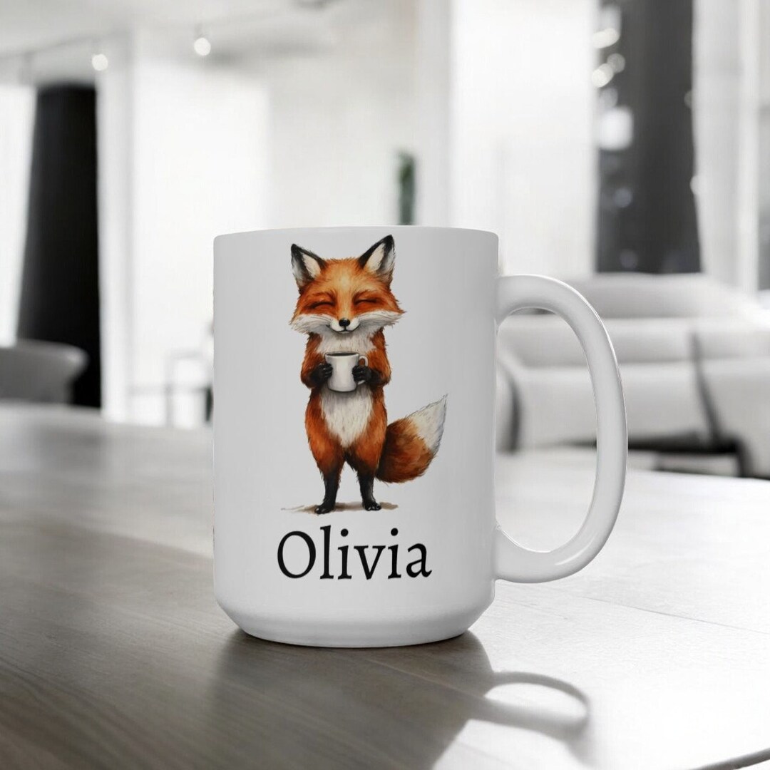 Personalized Fox Mug With Name, Cute Woodland Fox Coffee Mug 11oz 15oz ...