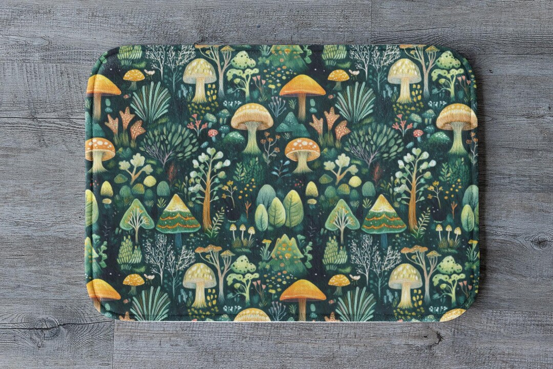 Mushroom Bath Mat, Enchanted Forest Bathroom Rug Whimsical Nature Decor ...