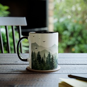 Forest Mountain Scene Mug - Forest Coffee Cup, Landscape Mug, Mountain ...