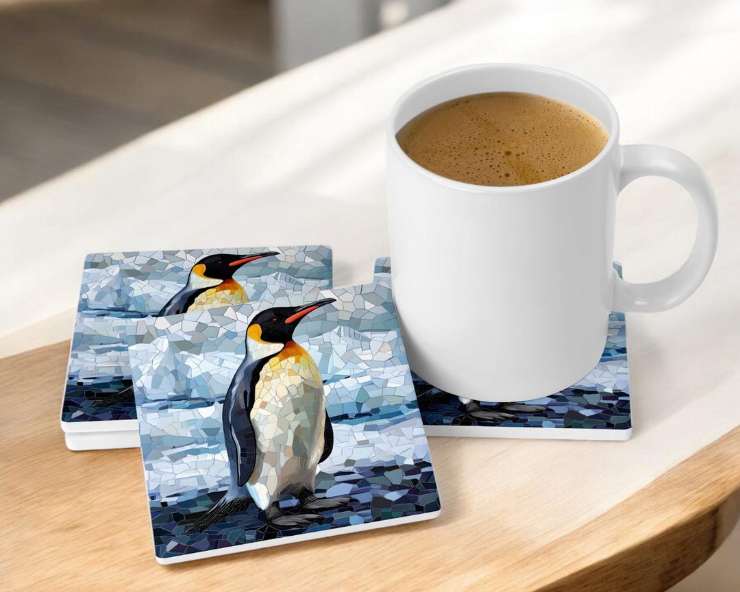 Penguin Ceramic Coaster, Cute Penguin Coaster, Cork Backed Coaster ...