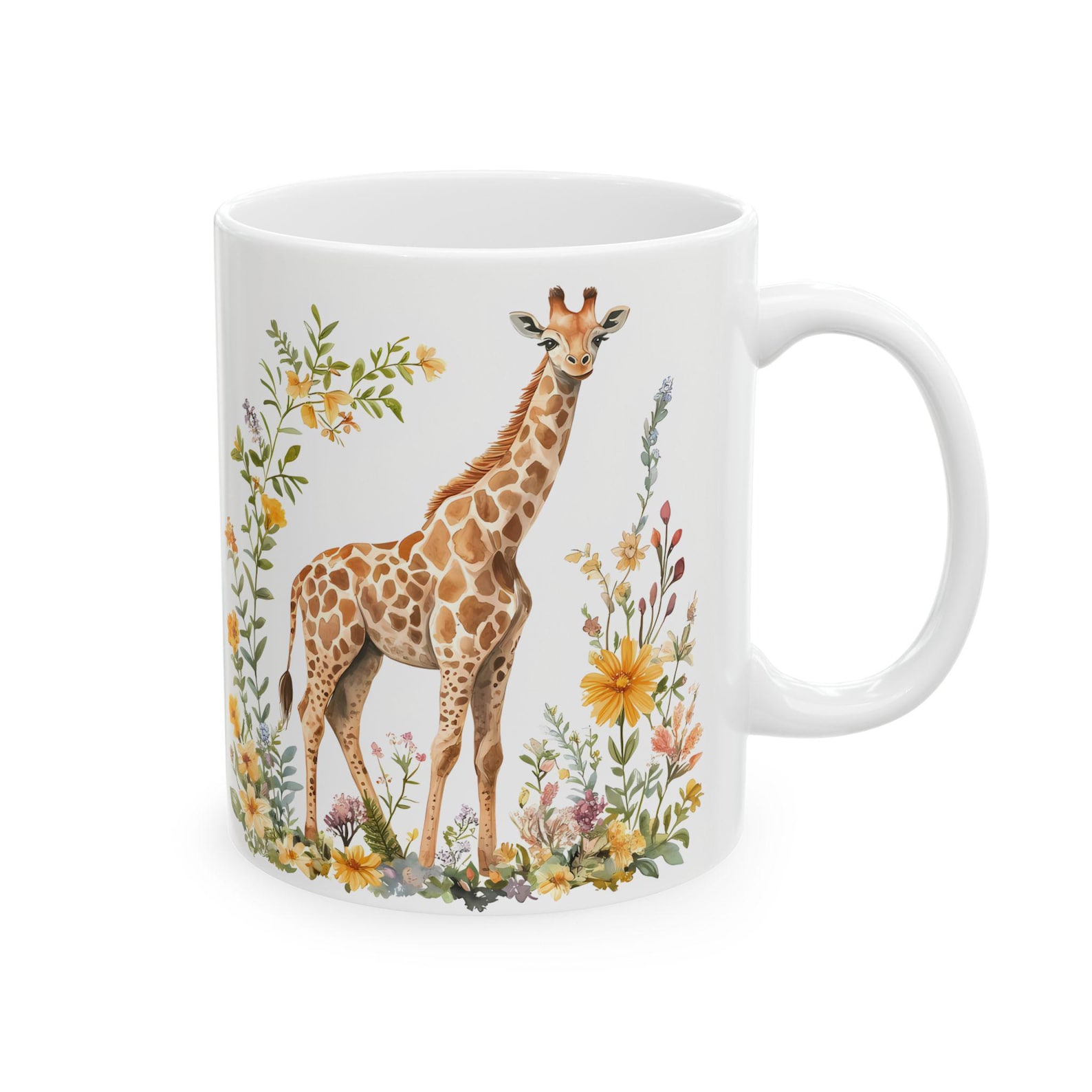 Floral Giraffe Mug, Cute Giraffe Flowery Cup, 11oz Ceramic Giraffe ...