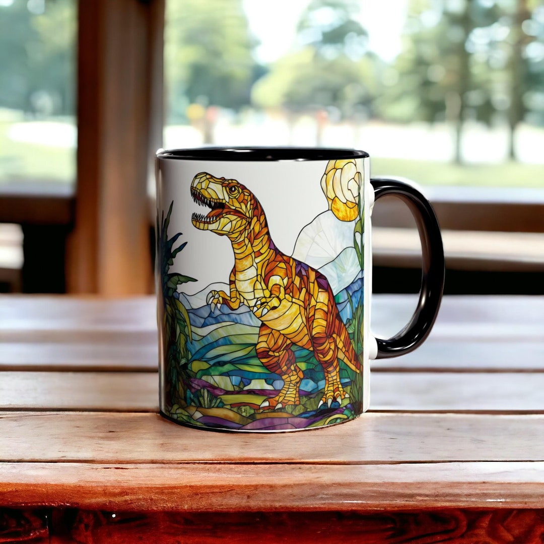 T-rex Mug, Stained Glass Dinosaur Coffee Cup, Prehistoric Art Mug ...