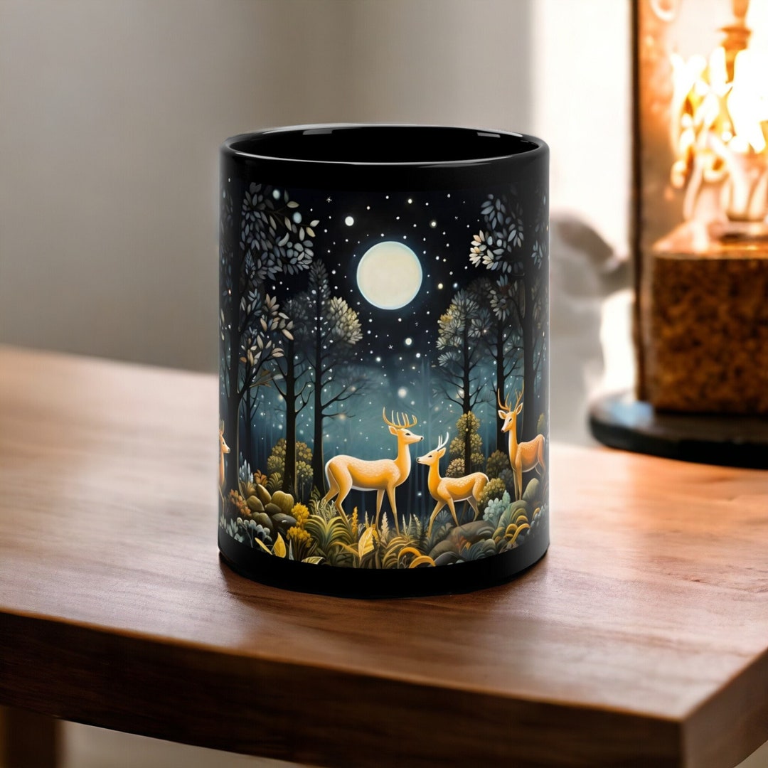 Enchanted Forest Deer Mug, Dark Forest Deer Coffee Mug, Moon Night Sky ...
