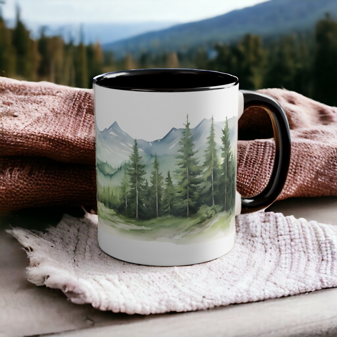 Watercolor Forest Mug Serene Forest 11oz Mug, Evergreen Ceramic Mug ...