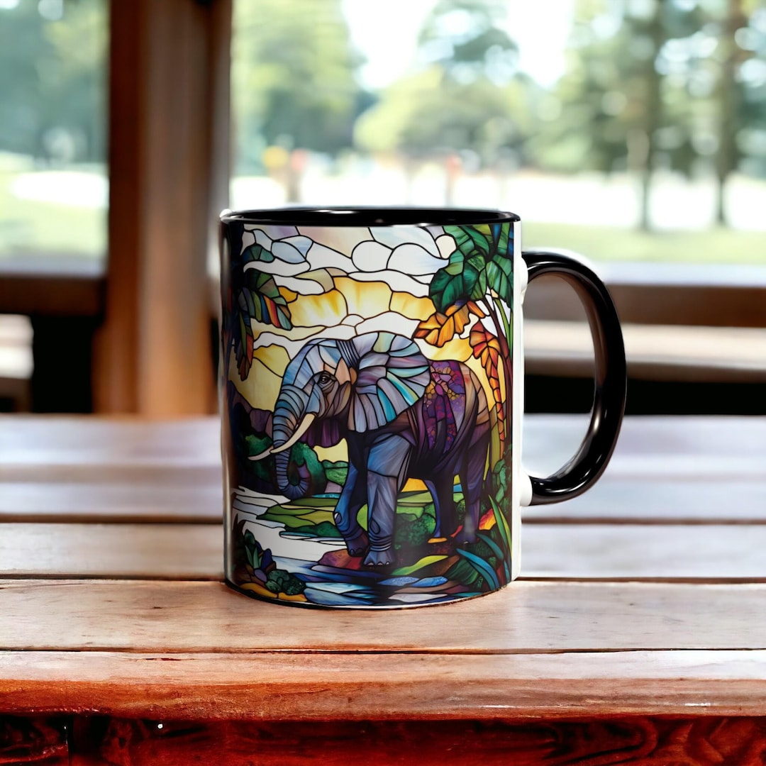 Elephant Mug, Ceramic Elephant Coffee Cup 11oz, Stained Glass African ...