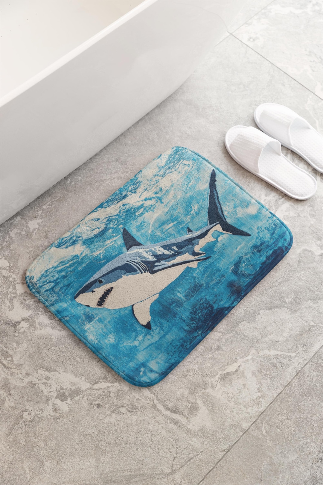 Shark Bath Mat, Ocean Bathroom Decor, Blue Shark Bathroom Rug, Coastal ...