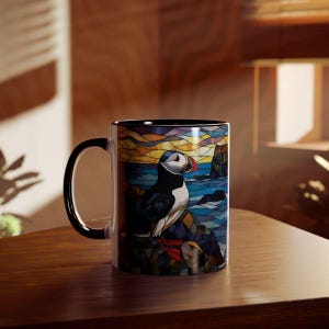 Ocean Puffin Ceramic Mug, Atlantic Puffing Mug, 11oz Stained Glass ...
